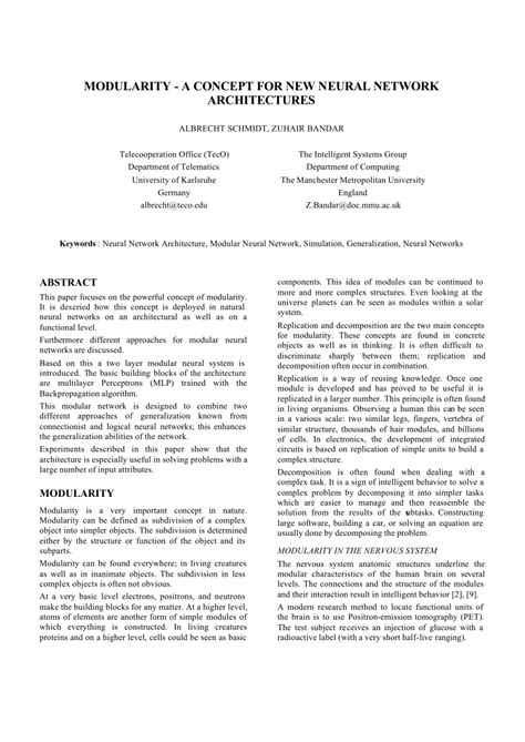 Pdf Modularity A Concept For New Neural Network Architectures