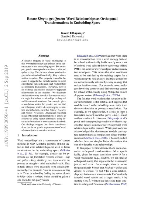 Rotate King To Get Queen Word Relationships As Orthogonal Transformations In Embedding Space
