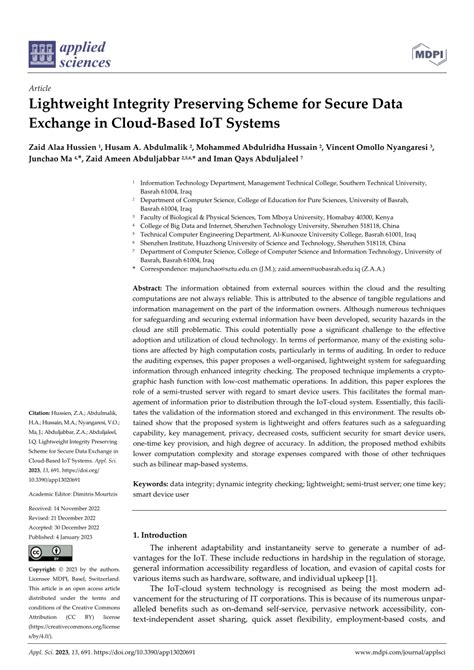 PDF Lightweight Integrity Preserving Scheme For Secure Data Exchange In Cloud Based IoT Systems