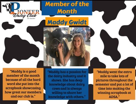 Congratulations To Maddy Gwidt For Pioneer Dairy Club
