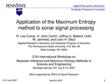Ppt Application Of The Maximum Entropy Method To Sonar Signal Processing Powerpoint