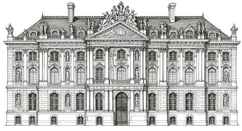 Intricate Architectural Drawing Of A Neoclassical Building Featuring