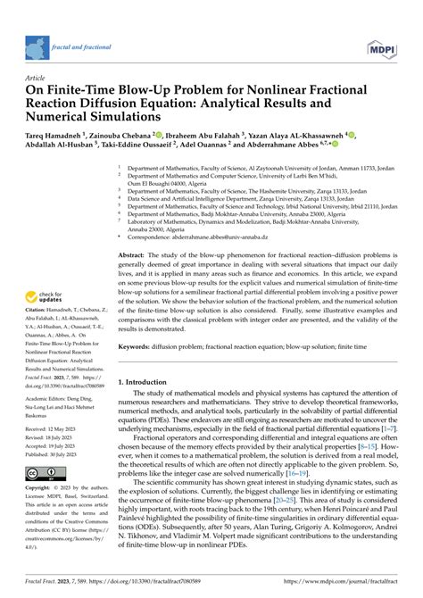 Pdf On Finite Time Blow Up Problem For Nonlinear Fractional Reaction