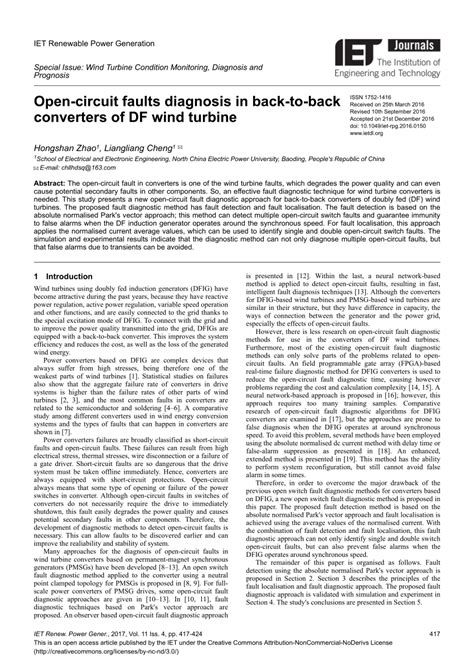 Pdf Open Circuit Faults Diagnosis In Back To Back Converters Of Doubly Fed Wind Turbine