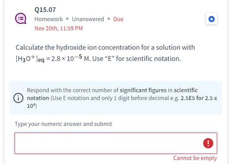 Solved Calculate The Hydroxide Ion Concentration For A Chegg Com