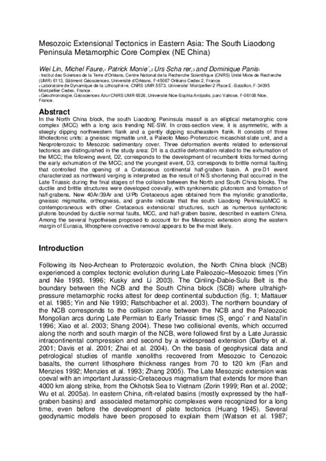 Pdf Mesozoic Extensional Tectonics In Eastern Asia The South Liaodong Peninsula Metamorphic