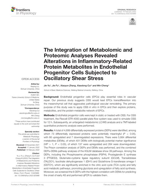 Pdf The Integration Of Metabolomic And Proteomic Analyses Revealed