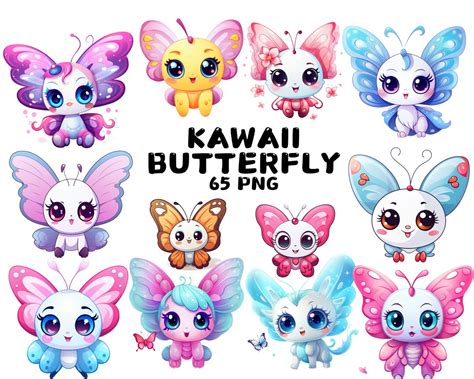 65 Watercolor Kawaii Butterfly Clipart Cute Adorable Magical