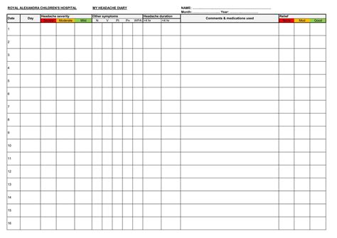 45 Free Printable Headache Diary Templates [pdf Excel]