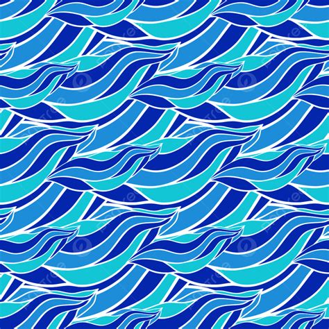 Seamless Wave Hand Drawn Pattern Background Blue Texture Water