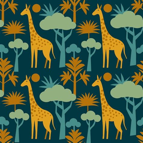Premium Vector Bright Giraffes On A Background Of Floral Patterns