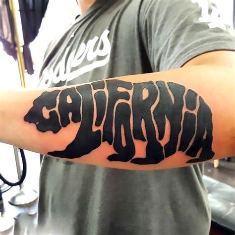 California Bear Text Tattoo Idea Black And White American Flag