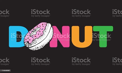 검은 배경에 고립 된 도넛 다채로운 텍스트 메뉴 디자인 카페 장식 배달 상자에 대 한 분홍색 유약에 도넛 벡터 일러스트 레이 션 달콤한 음식 만화 스타일에 설정 도넛에 대한