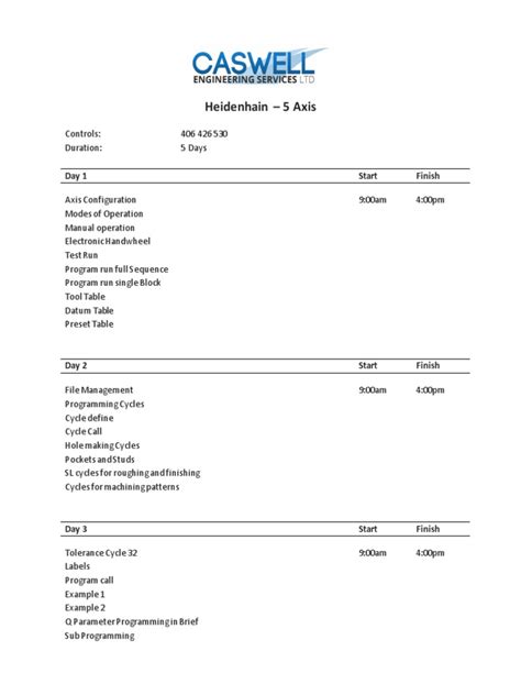Heidenhain 5 Axis Day 1 Start Finish Pdf