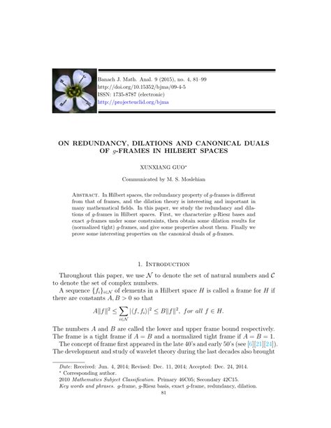 Pdf On Redundancy Dilations And Canonical Duals Of G Frames In