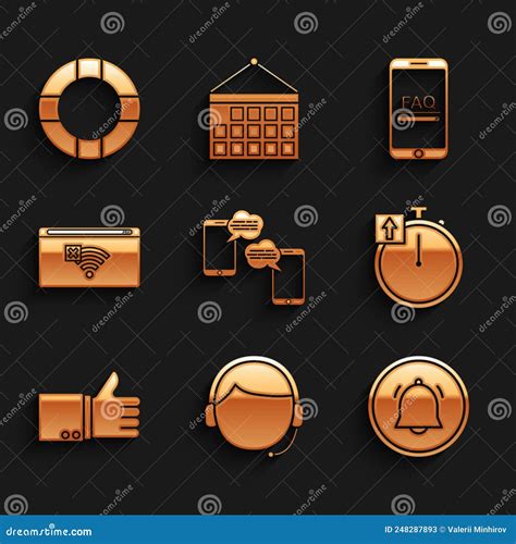 Set Chat Messages On Mobile Man With Headset Button Chat Notification Stopwatch Hand Thumb