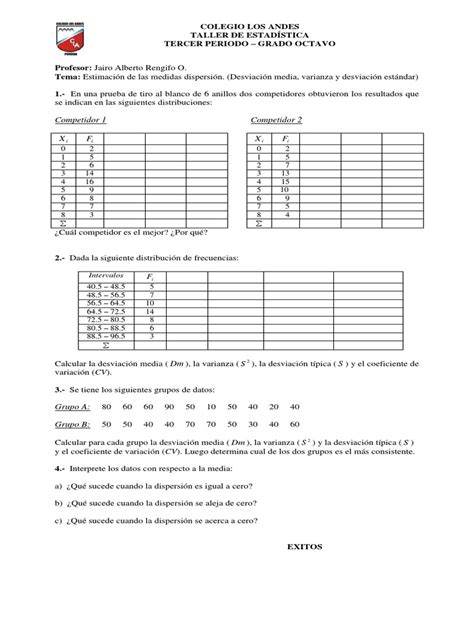 Taller Medidas De Dispersión Pdf