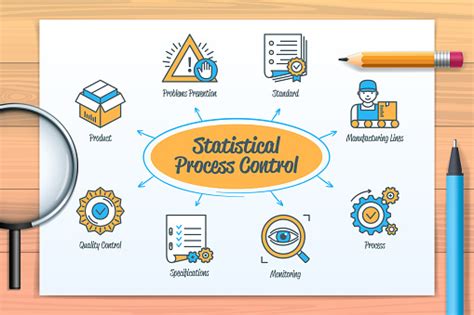 Statistical Process Control Chart With Icons And Keywords Stock