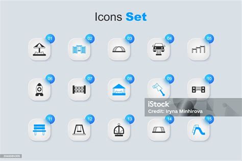 원숭이 바 교육 논리 게임 스웨덴 벽 벤치 슬라이드 놀이터 놀이터 어린이 다리 모래와 아이콘이 있는 샌드박스를 설정합니다 벡터 샌드박스에 대한 스톡 벡터 아트 및 기타