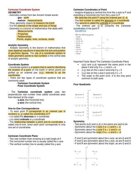 cartesian coordinate system pdf