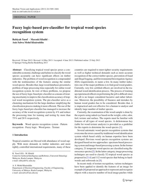 pdf fuzzy logic based pre classifier for tropical wood species