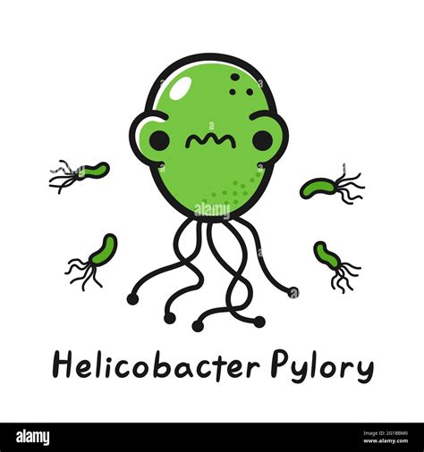 Wütende Helicobacter Pylori Bakterien Vektor Hand Gezeichnet Cartoon