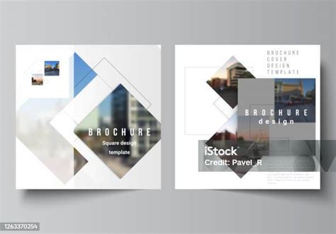 두 정사각형 형식의 벡터 레이아웃은 브로셔 전단지 잡지 커버 디자인 책 브로셔 커버를위한 기하학적 간단한 모양 라인 및 사진 장소와 디자인 템플릿을 다룹니다 0명에 대한