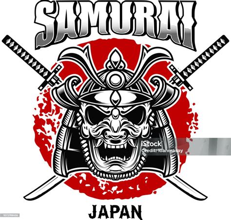 사무라이 헬멧 및 교차 Katanas 그런 지 배경의 상징 템플릿 라벨 사인 포스터 T셔츠를 위한 디자인 요소입니다