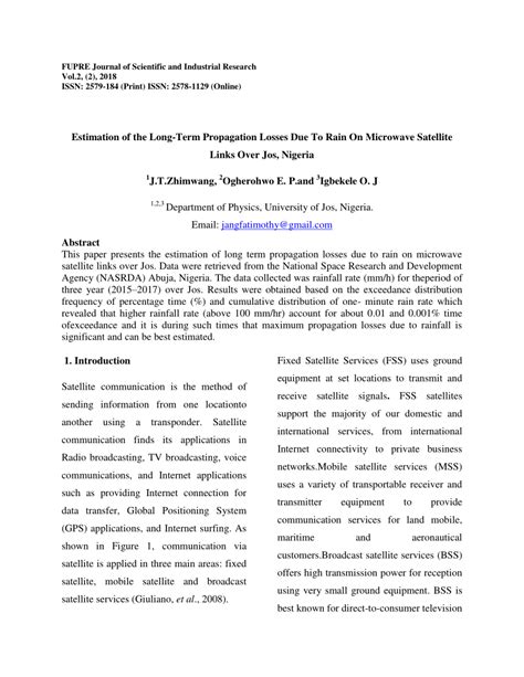 Pdf Estimation Of The Long Term Propagation Losses Due To Rain On Microwave Satellite