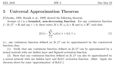 Solved 5 ﻿universal Approximation Theorem Cybenko 1989