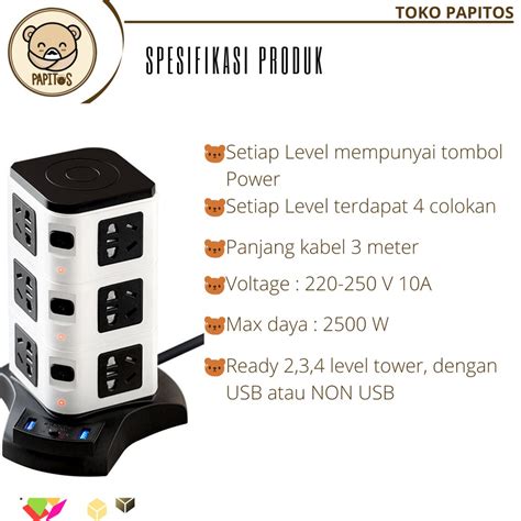 Power Socket Tower 2 Levels 3 Meter Cable Unitop