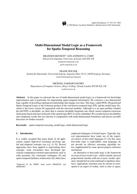 PDF Multi Dimensional Modal Logic As A Framework For Spatio Temporal Reasoning