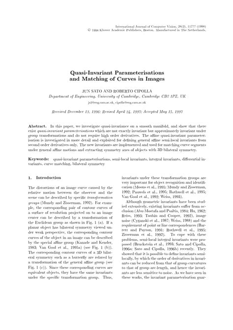 PDF Quasi Invariant Parameterisations And Matching Of Curves In Images