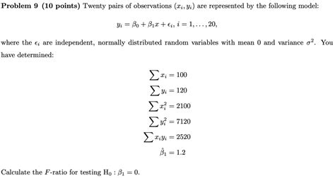 Solved Problem 9 10 Points Twenty Pairs Of Observations Chegg Com