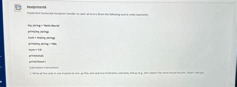 Solved Implement Trylexcept Excepsion Handler To Catch All