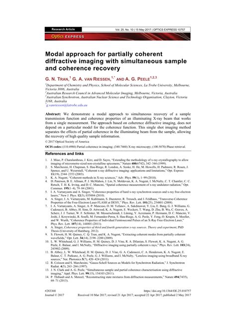 Pdf Modal Approach For Partially Coherent Diffractive Imaging With Simultaneous Sample And