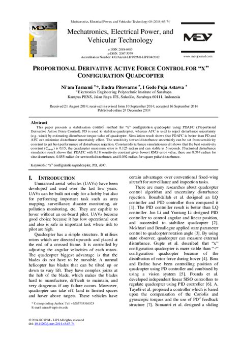 Pdf Proportional Derivative Active Force Control For “x” Configuration Quadcopter
