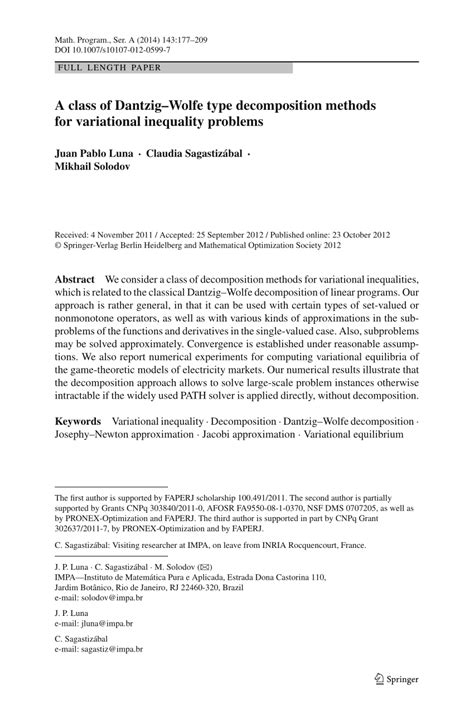 Pdf A Class Of Dantzigwolfe Type Decomposition Methods For