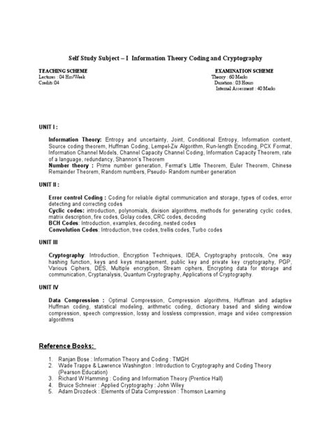 Syllabus Information Theory Coding And Cryptography Pdf Forward