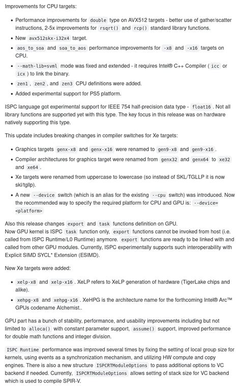 intel ispc 1 17 compiler released with xe hpg ps5 and amd zen support