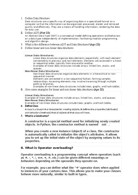 Unit 1 Q And A 2 Marks Q And A 1 Define Data Structure Data