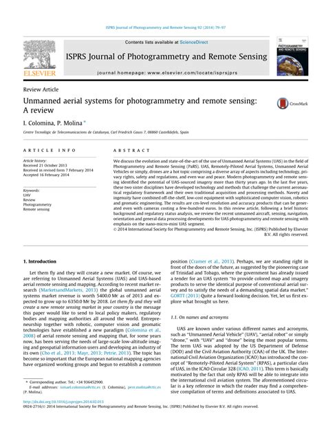 Pdf Unmanned Aerial Systems For Photogrammetry And Remote Sensing A Review