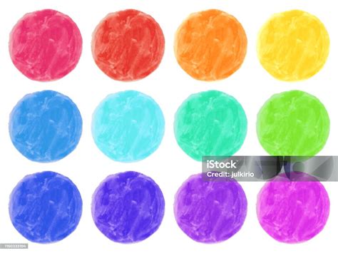 수채화 동그라미 흰색 배경에 고립입니다 다채로운 손으로 그린 세트 개체 그룹에 대한 스톡 벡터 아트 및 기타 이미지 개체 그룹 곡초류 노랑 Istock