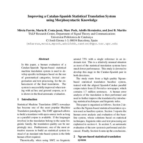 Improving A Catalan Spanish Statistical Translation System Using Morphosyntactic Knowledge Acl
