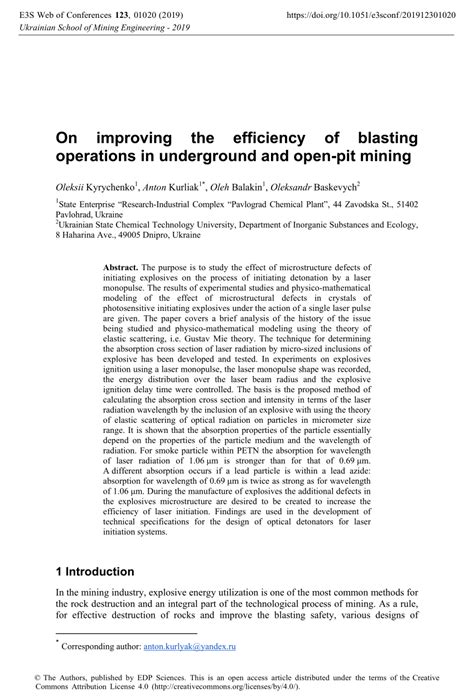 Pdf On Improving The Efficiency Of Blasting Operations In Underground