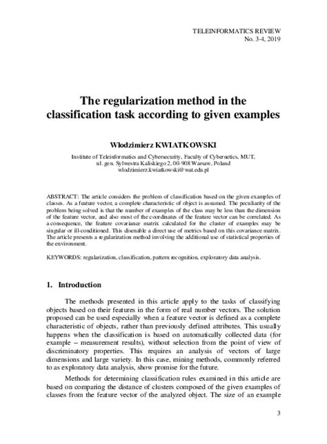 Pdf The Regularization Method In The Classification Task According To