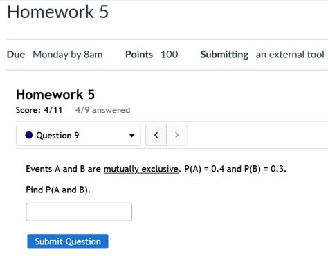 Solved Homework 5 Score 4 11 4 9 Answered Events A And B