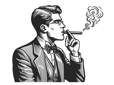 Elegant Man Smoking Cigar Retro Royalty Free Vector Image