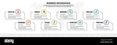 Business Vector Infographics With Eight Line Circles And Labels Timeline Visualization With 8