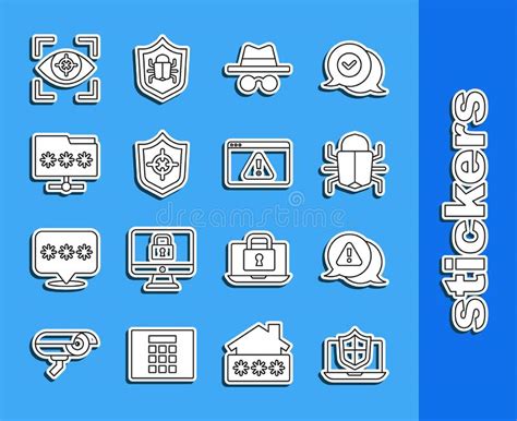 Set Line Laptop Protected With Shield Exclamation Mark In Triangle System Bug Incognito Mode